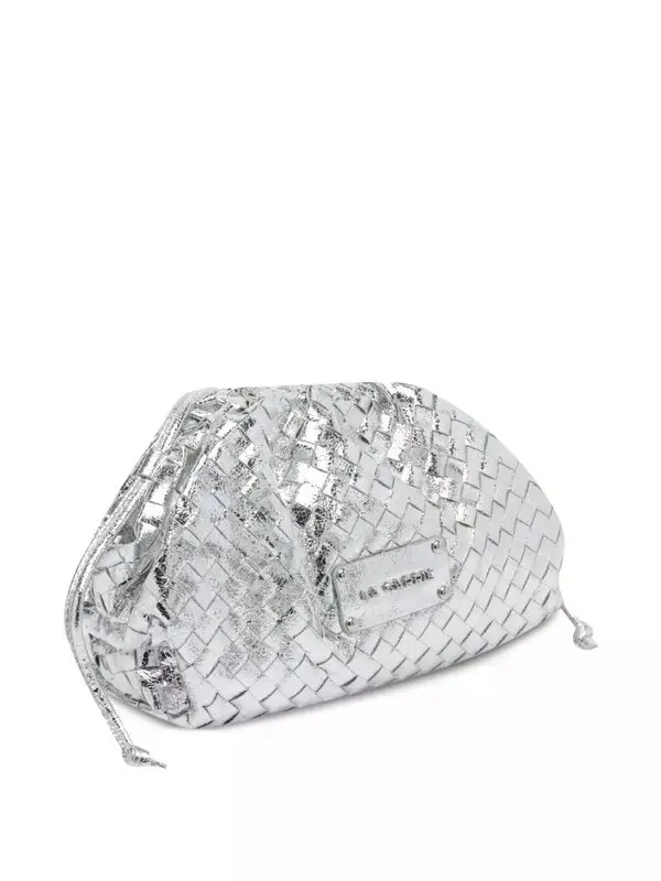 LA CARRIE Woven Leather Shoulder Bag - Silver