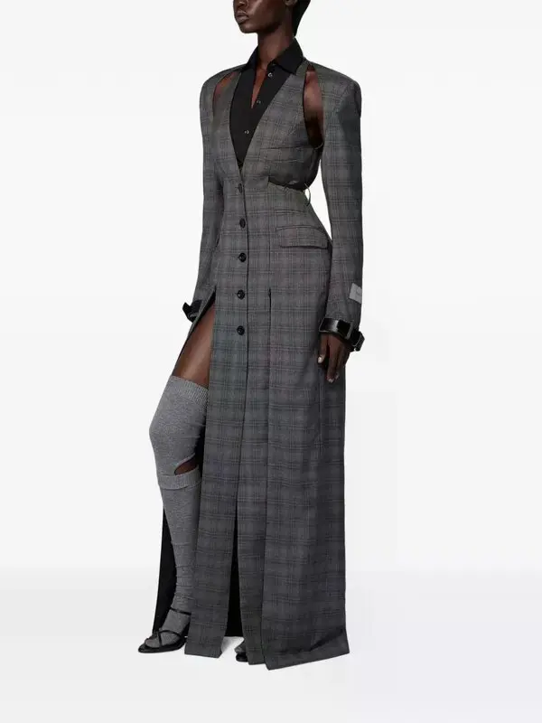 SRVC STUDIO Serpentine Check Wool Coat - Grey