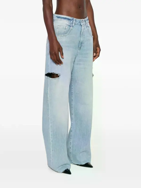 ICON DENIM LOS ANGELES Poppy Distressed Wide-leg Jeans - Blue