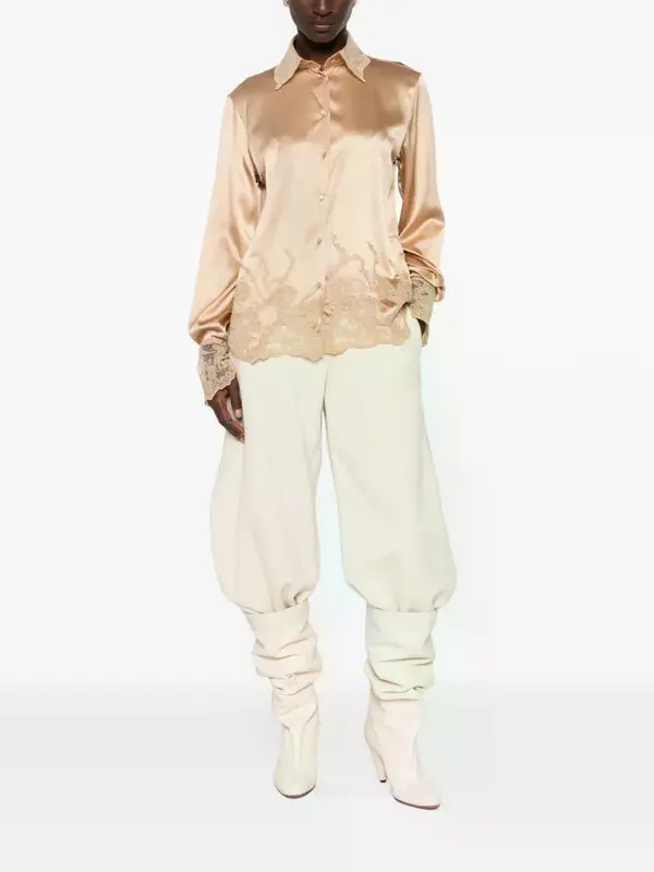 Ermanno Scervino Satin Shirt With Lace Trim - Neutrals