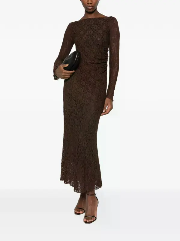 Imperial Lace-knit Maxi Dress - Brown