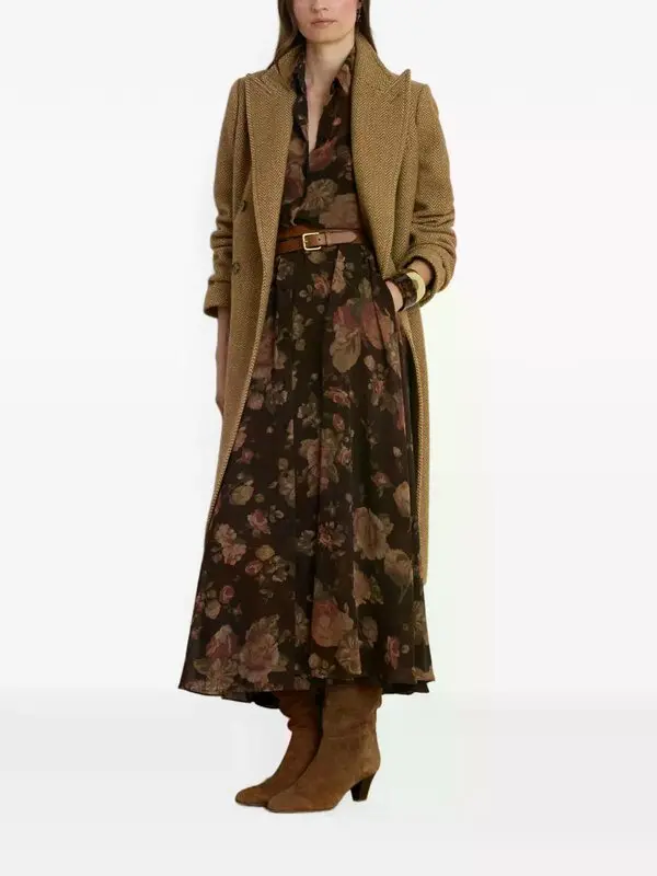 Ralph Lauren Floral Print Midi Shirt Dress - Brown