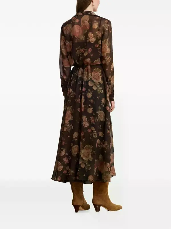 Ralph Lauren Floral Print Midi Shirt Dress - Brown