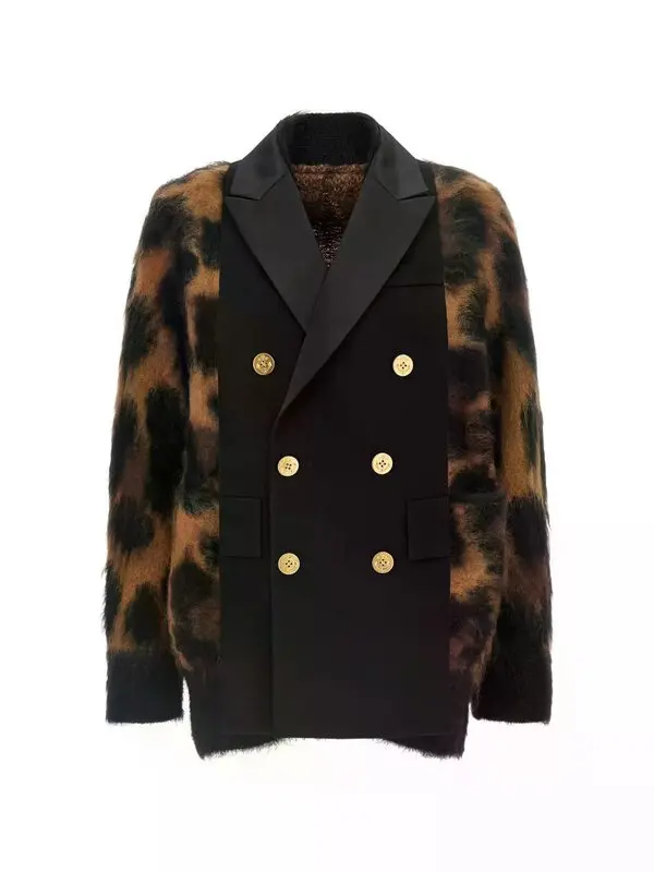 Sacai Double-breasted Leopard-print Cardigan - Black
