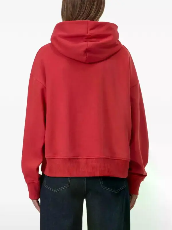 Closed Bow-detail Dropped-shoulder Hoodie - Red