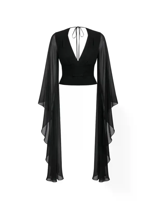 GEMY MAALOUF V-neck Draped-sleeve Top