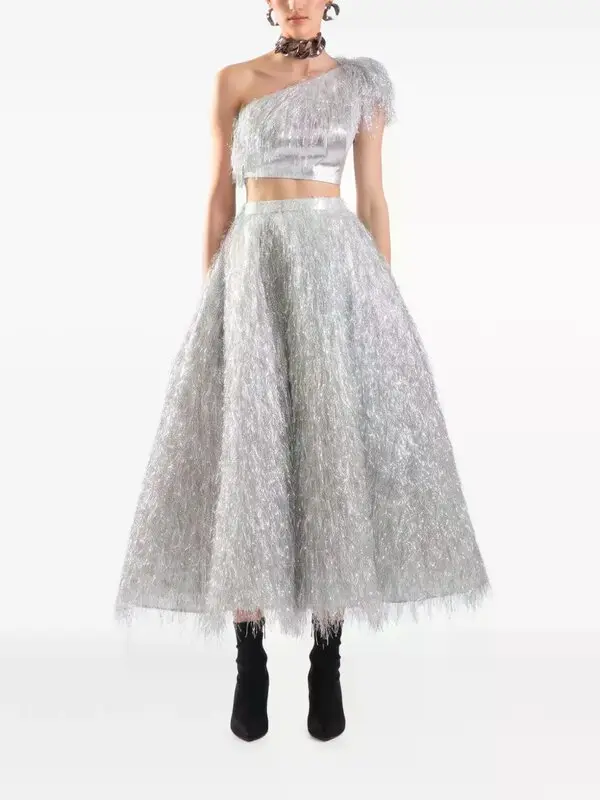 GEMY MAALOUF Fringe-trimmed One-shoulder Top
