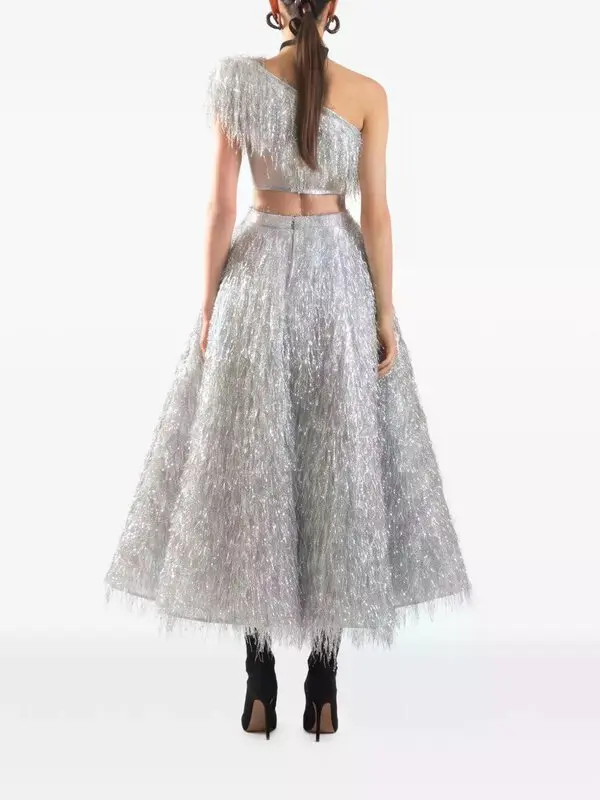 GEMY MAALOUF Fringe-trimmed One-shoulder Top