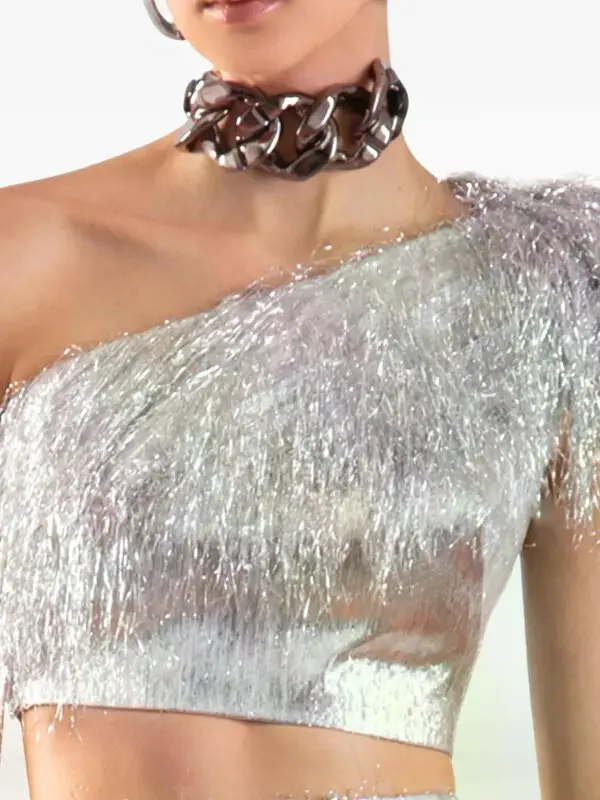 GEMY MAALOUF Fringe-trimmed One-shoulder Top