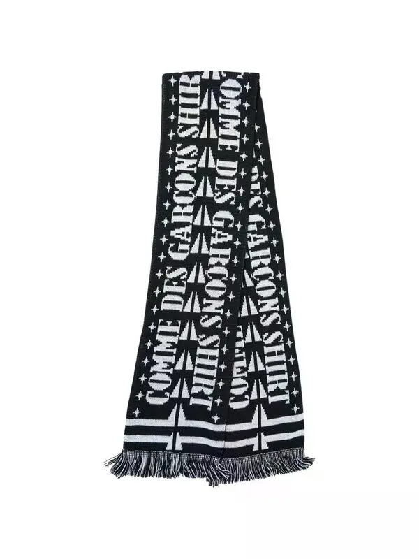 Comme Des Garçons Logo-intarsia Fringed Scarf