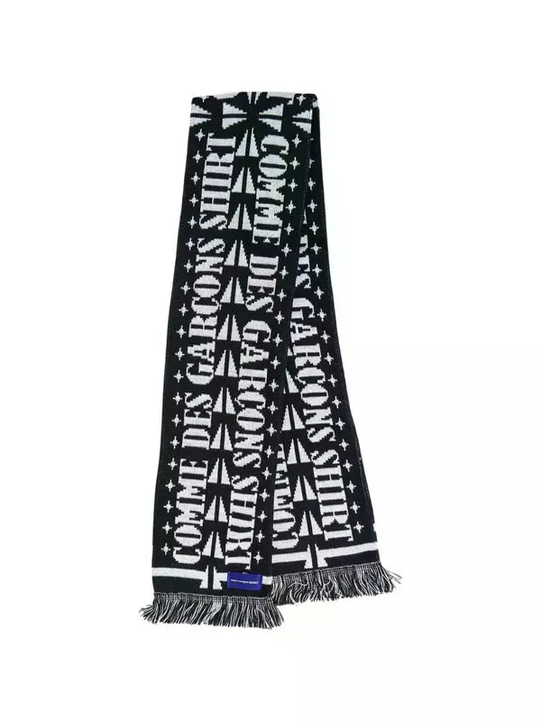 Comme Des Garçons Logo-intarsia Fringed Scarf