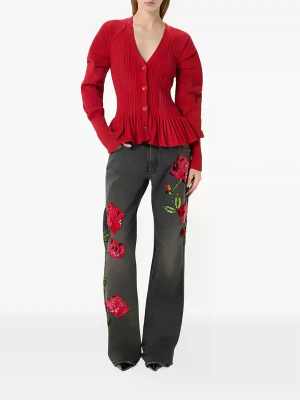 Blumarine Cable-knit Peplum Cardigan