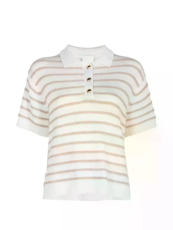 ALLUDE Striped Short-sleeve Polo Top