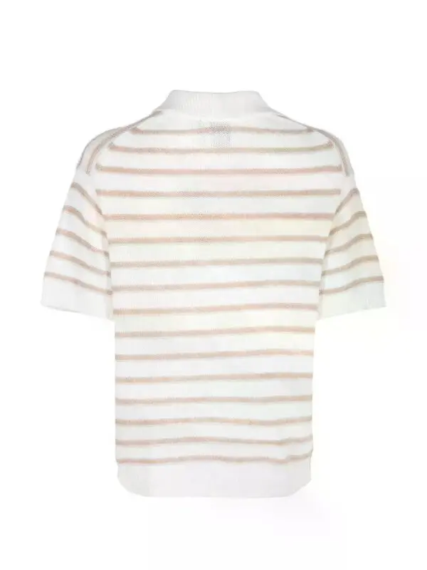 ALLUDE Striped Short-sleeve Polo Top