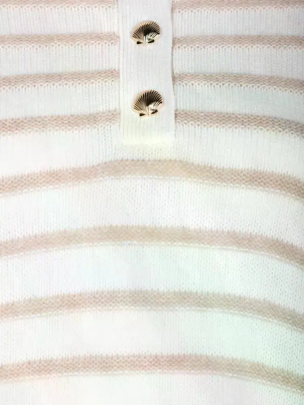 ALLUDE Striped Short-sleeve Polo Top