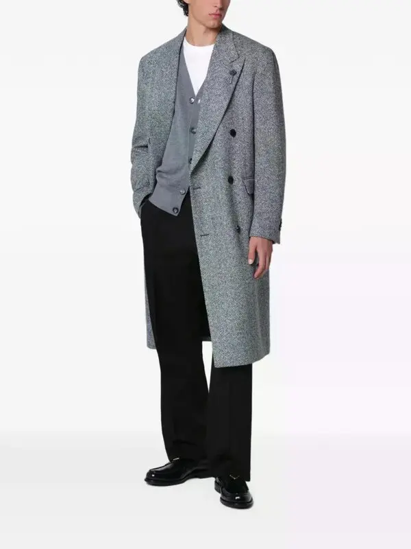 LARDINI Herringbone Double-breasted Wool Coat