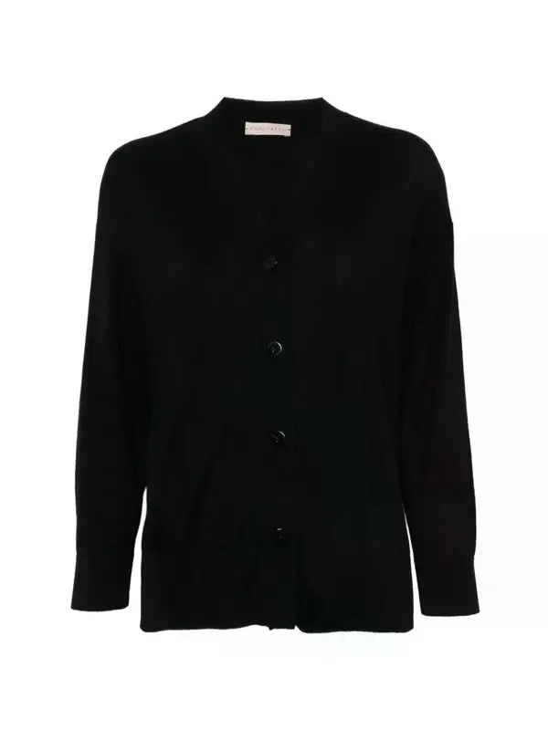 PUROTATTO Fine Knit V-neck Cardigan - Black