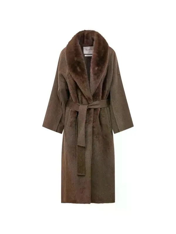 VALENTINI 1972 Belted Faux-fur Trim Coat - Brown