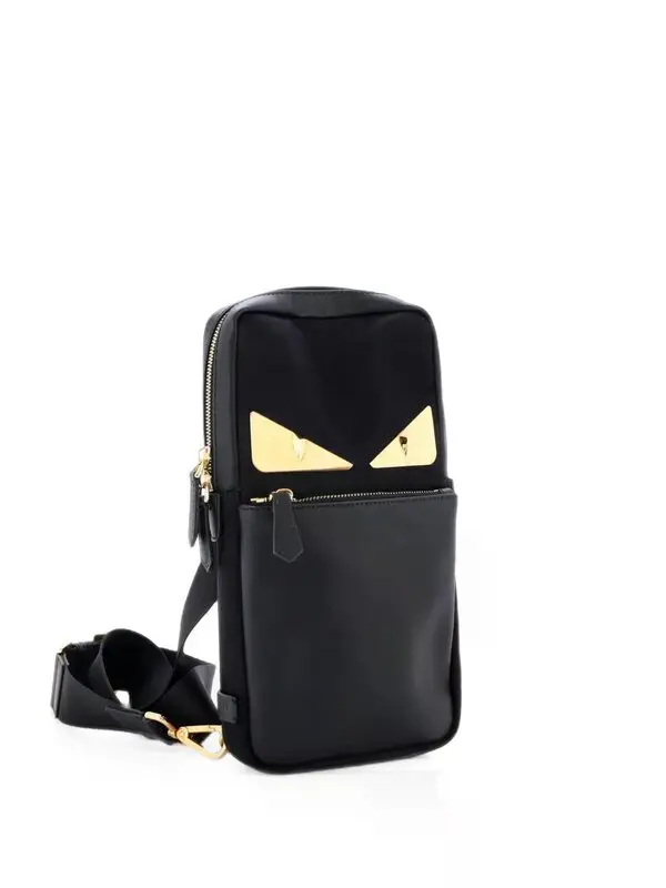 Fendi Monster Sling Bag Nylon And Leather Medium Crossbody Bag - Black