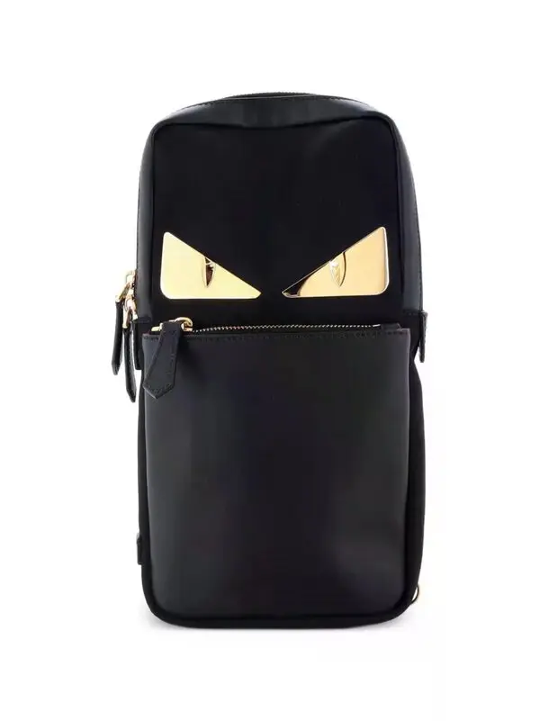 Fendi Monster Sling Bag In Nylon And Leather - Black
