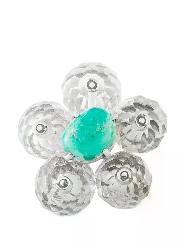 LB EXCLUSIVE Turquoise And Rock Crystal Flower Motif Earrings - Silver