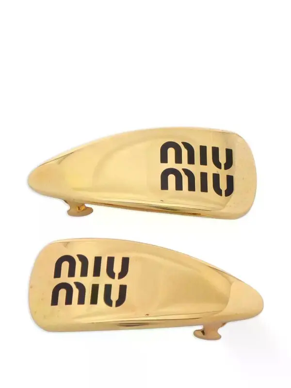Miu Miu Logo Plate Hair Clips - Gold