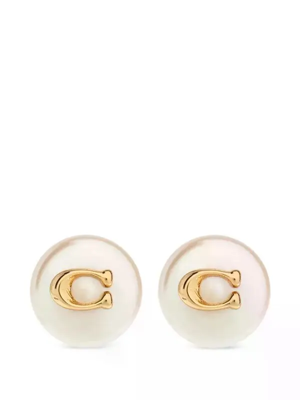 COACH Logo-plaque Pearl Earrings - Gold