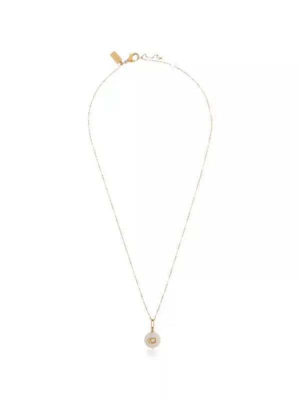 COACH Logo-plaque Pearl-pendant Necklace - Gold