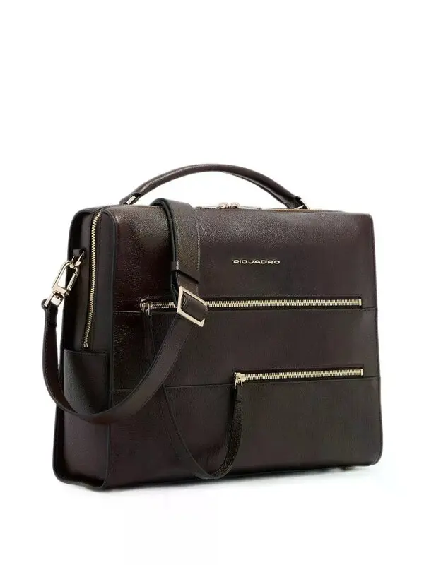 PIQUADRO Dark Pebbled Grain Logo Laptop Bag