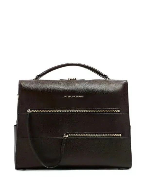PIQUADRO Dark Pebbled Grain Logo Laptop Bag - Brown