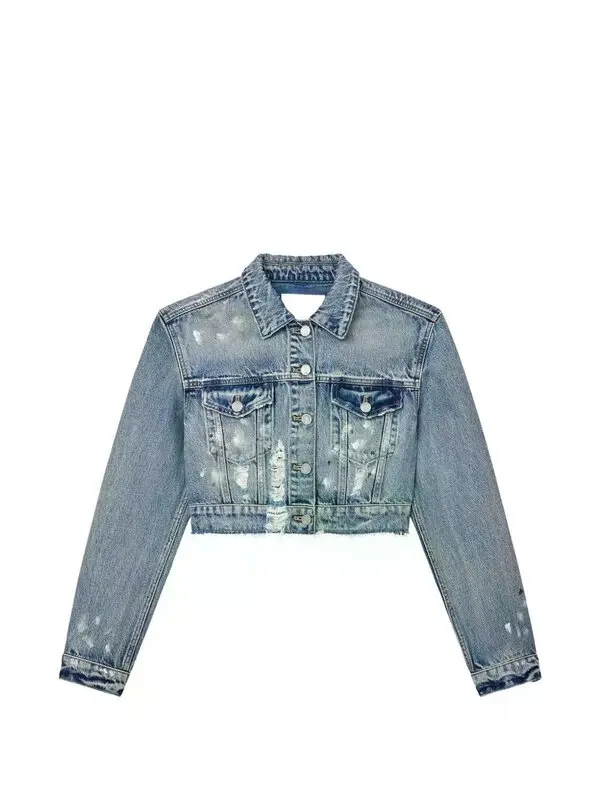 PURPLE BRAND Paint-splatter Cropped Denim Jacket - Blue