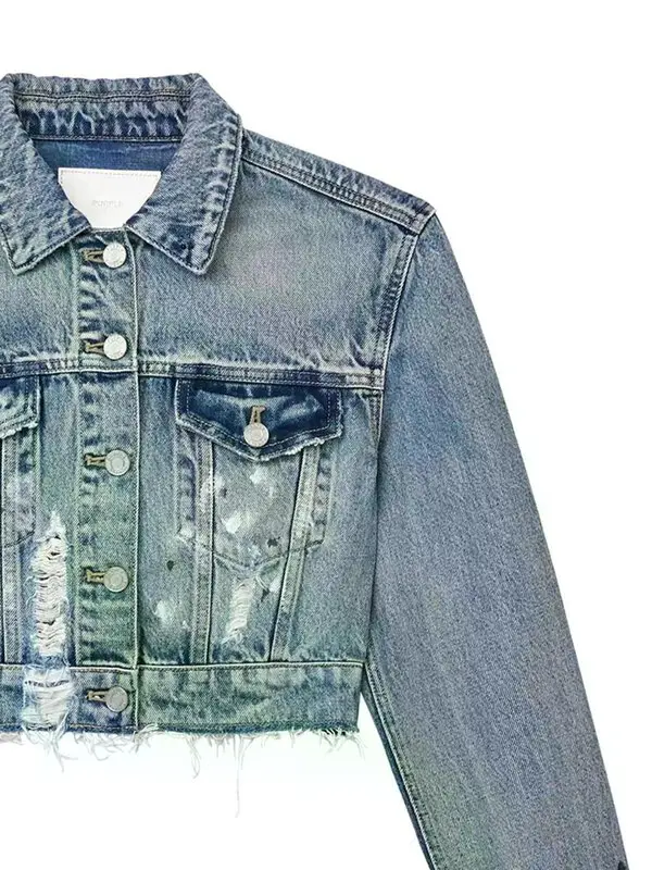 PURPLE BRAND Paint-splatter Cropped Denim Jacket