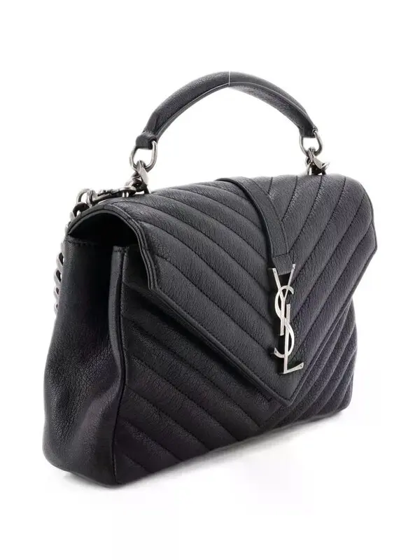 Saint Laurent Classic Monogram College Bag Matelasse Chevron Leather Medium Crossbody Bag - Black