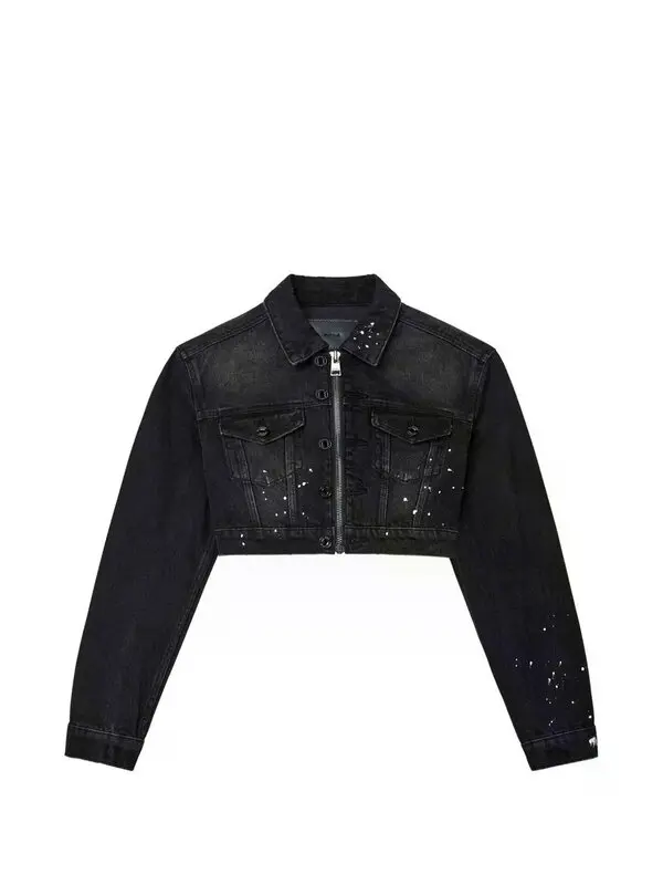 PURPLE BRAND Paint-splatter Cropped Denim Jacket - Black