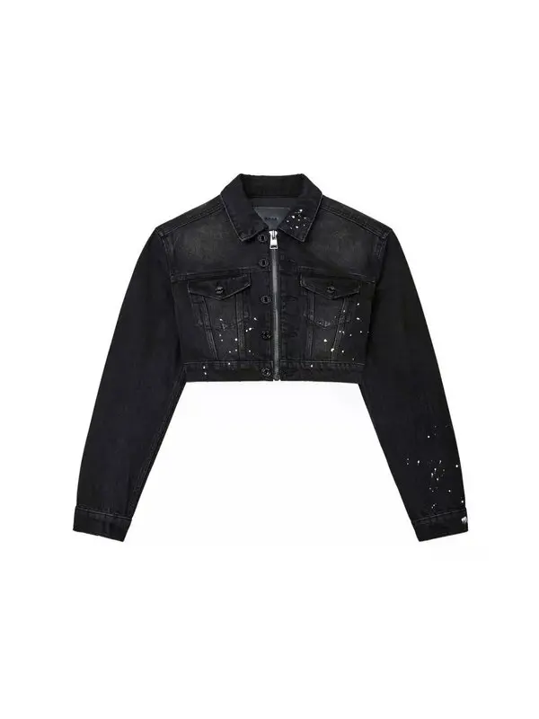 PURPLE BRAND Paint-splatter Cropped Denim Jacket