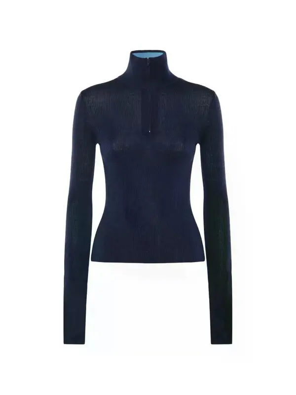 THE FRANKIE SHOP Sade Ribbed-knit Zip-up Sweater - Blue
