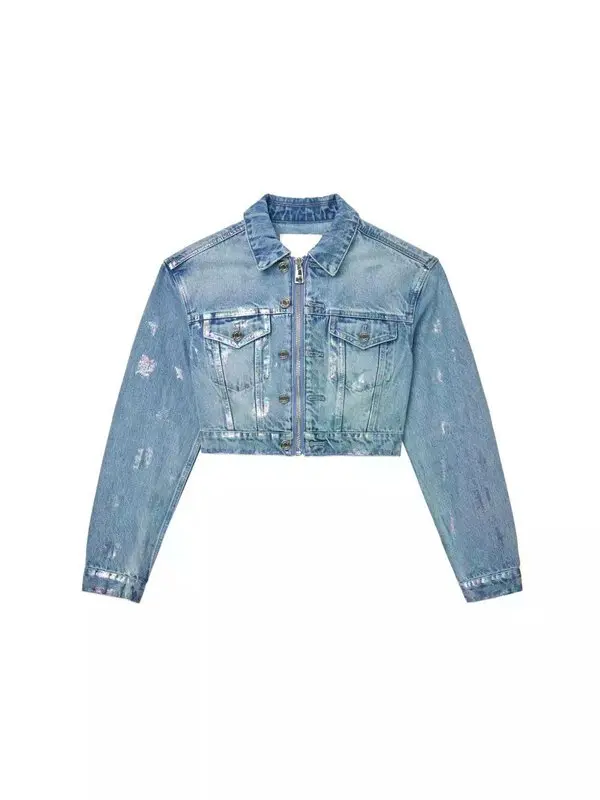 PURPLE BRAND Monogram-print Cropped Denim Jacket