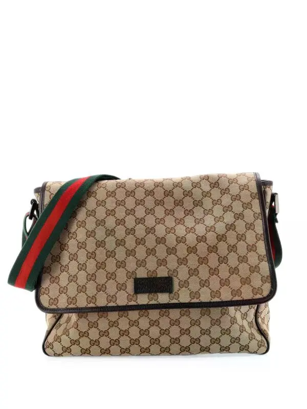 Gucci Gg Canvas Web Strap Flap Messenger Bag - Brown