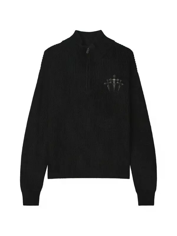 FIVE CM Ribbed Knit Half-zip Sweater With Logo Plaque