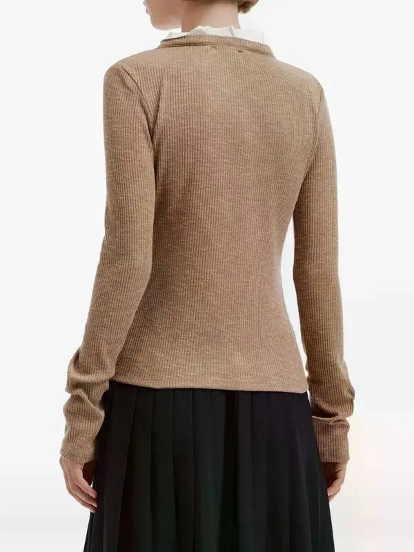 TOUT A COUP Ruffle-trim Ribbed-knit Cardigan