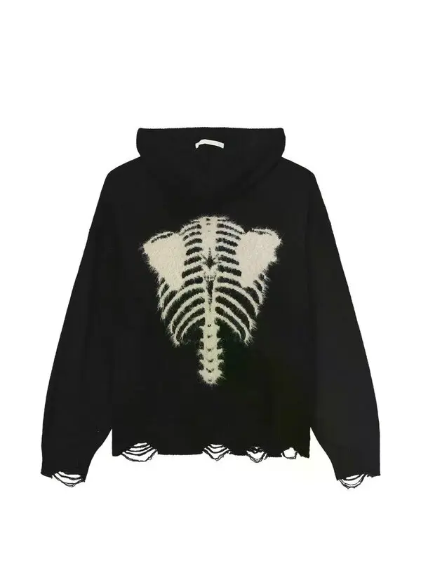 FIVE CM Skeleton-motif Distressed Hoodie