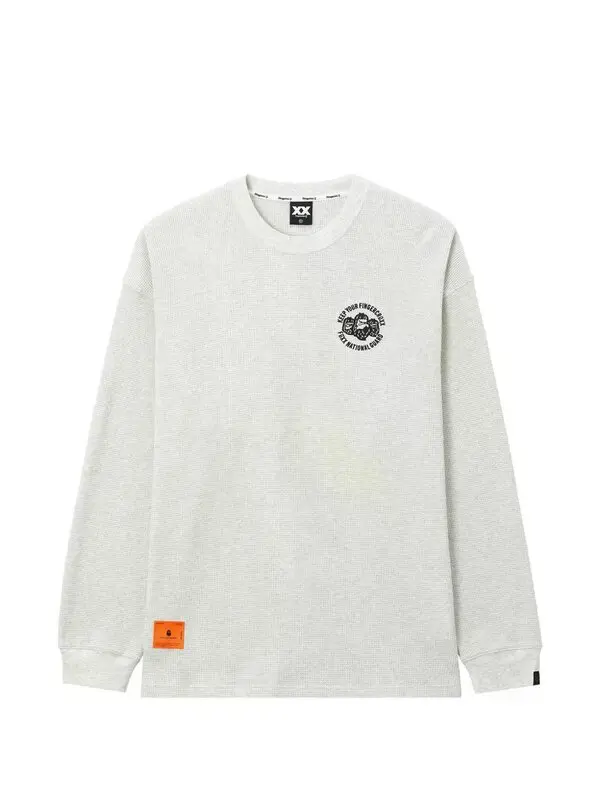 FINGERCROXX Waffle-knit Graphic-print T-shirt - Grey