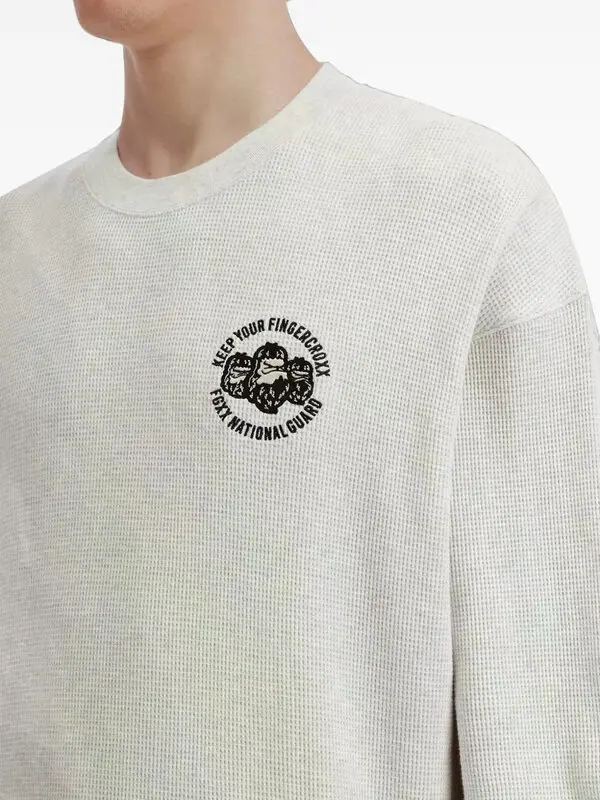 FINGERCROXX Waffle-knit Graphic-print T-shirt - Grey