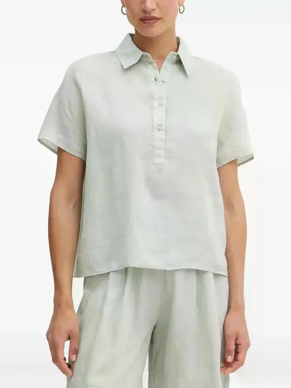 BENETTON Short Sleeve Linen Polo Shirt - Green