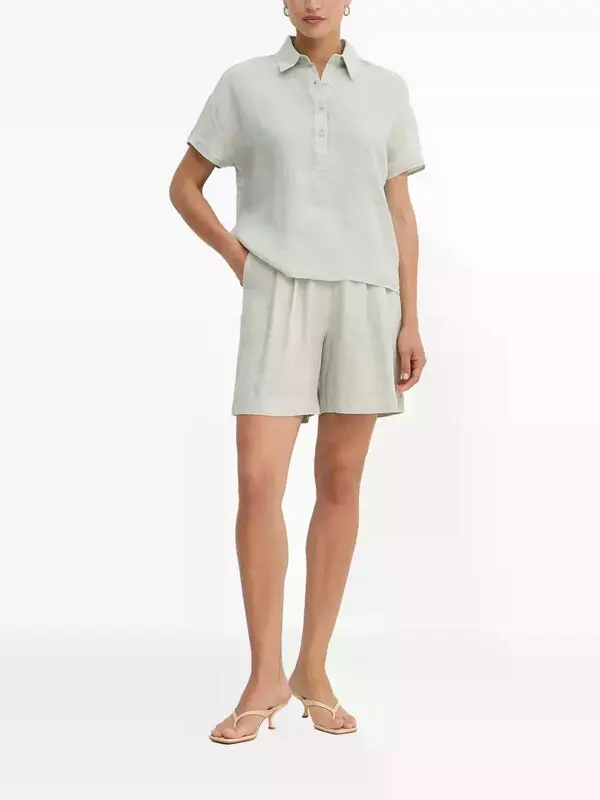 BENETTON Short Sleeve Linen Polo Shirt - Green