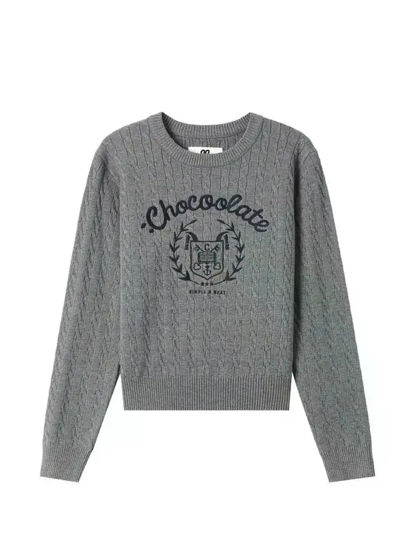 CHOCOOLATE Cable-knit Embroidered Sweater - Grey