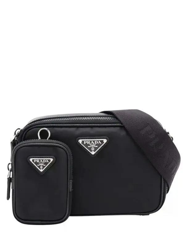 Prada 2013-2026 Medium Saffiano Trimmed Re Nylon Brique Satchel - Black