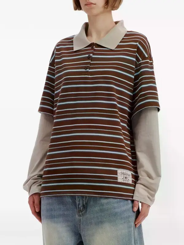 MINI CREAM Striped Double-sleeve Polo Shirt