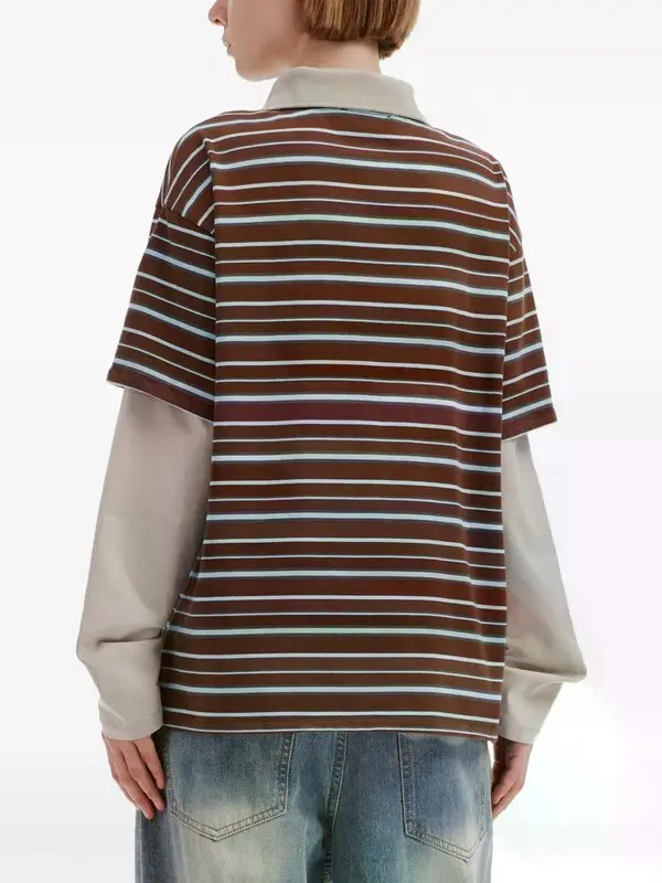 MINI CREAM Striped Double-sleeve Polo Shirt