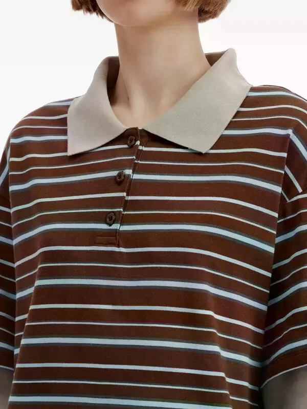 MINI CREAM Striped Double-sleeve Polo Shirt